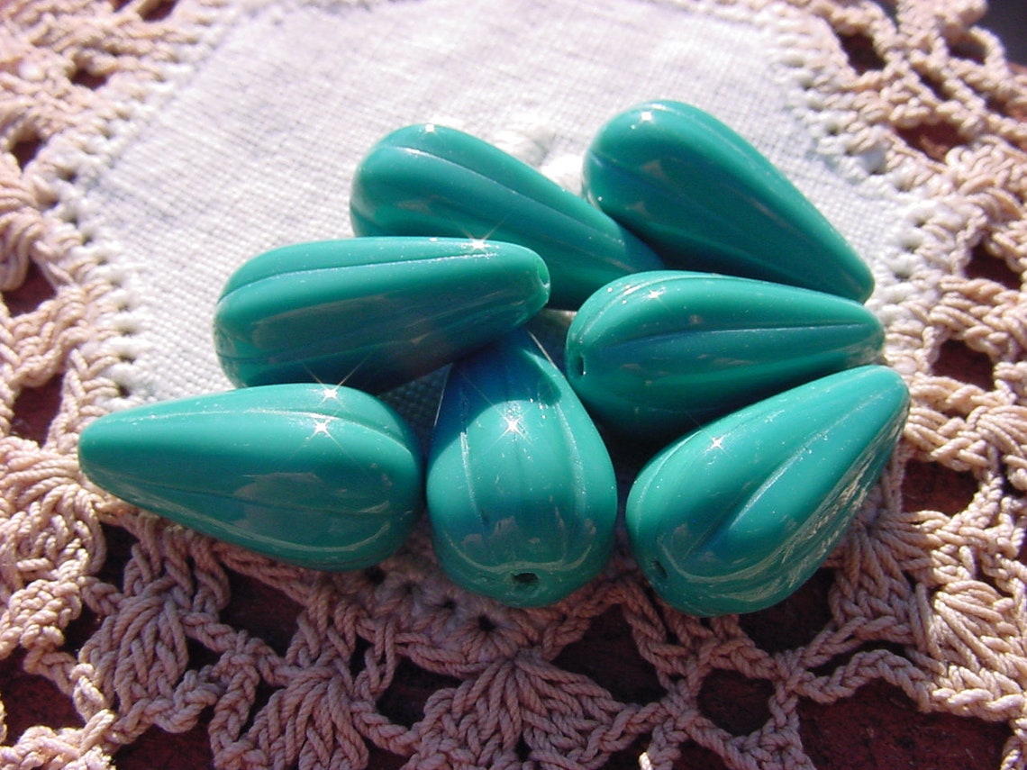 Deco Era Turquoise Vintage Style Fluted Glass Drops | Etsy