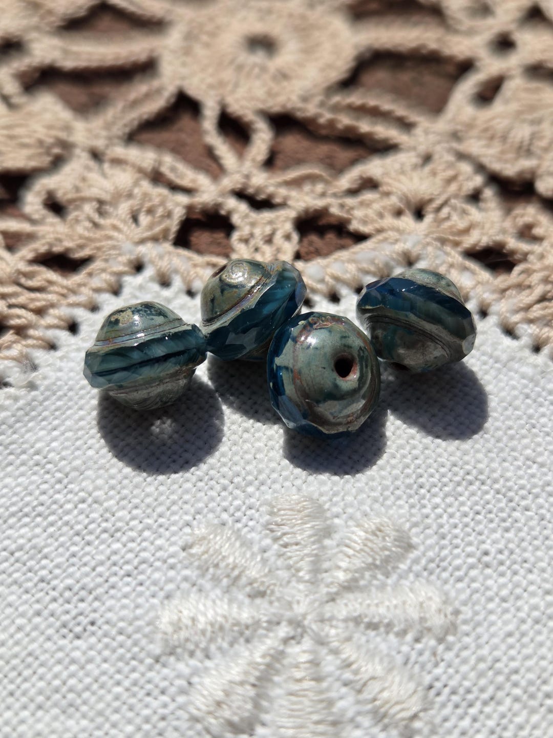 Picasso Granite Look Teal Blue Green Faceted Banded Center Czech Glass ...
