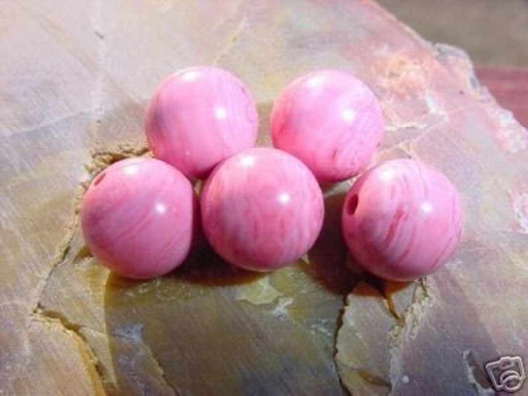 Dusty Pink Stone-like Rhodocrosite Look Striated Vintage Lucite Beads ...