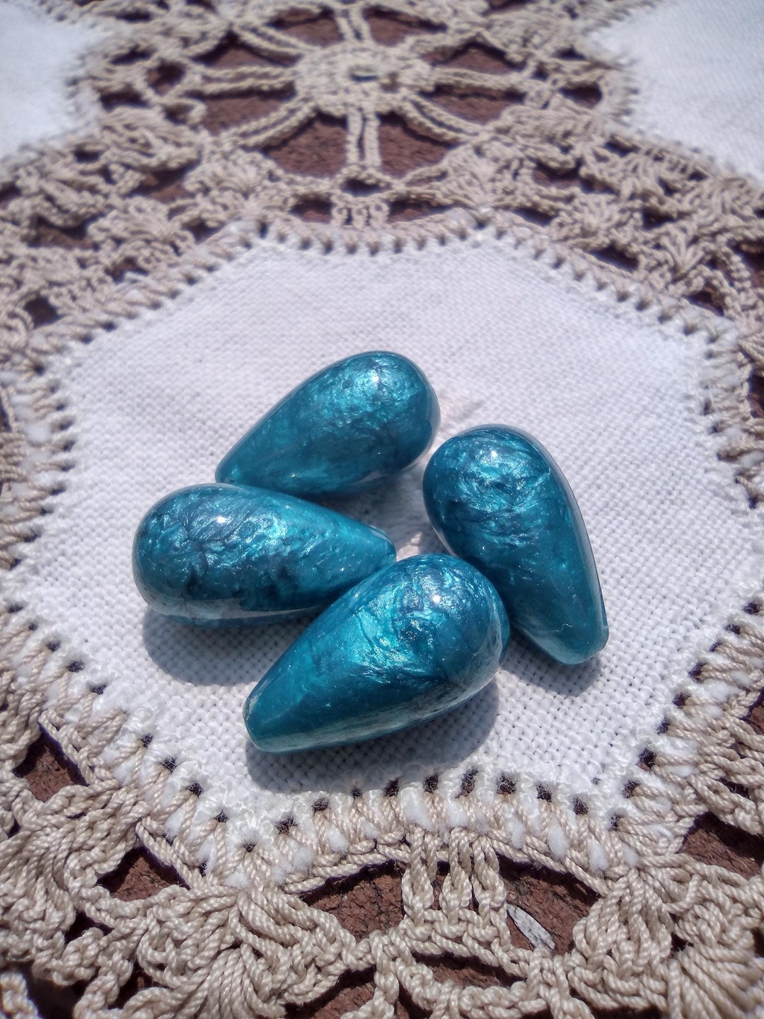 Teal Blue Minty Blue Green Wet Paint Drops Vintage Lucite Beads - Etsy