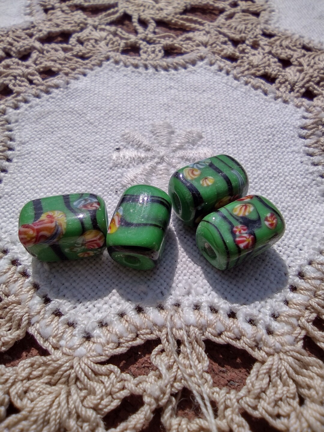 Jade Green Millefiori Four Sided Tubes Vintage Japanese Glass Beads - Etsy