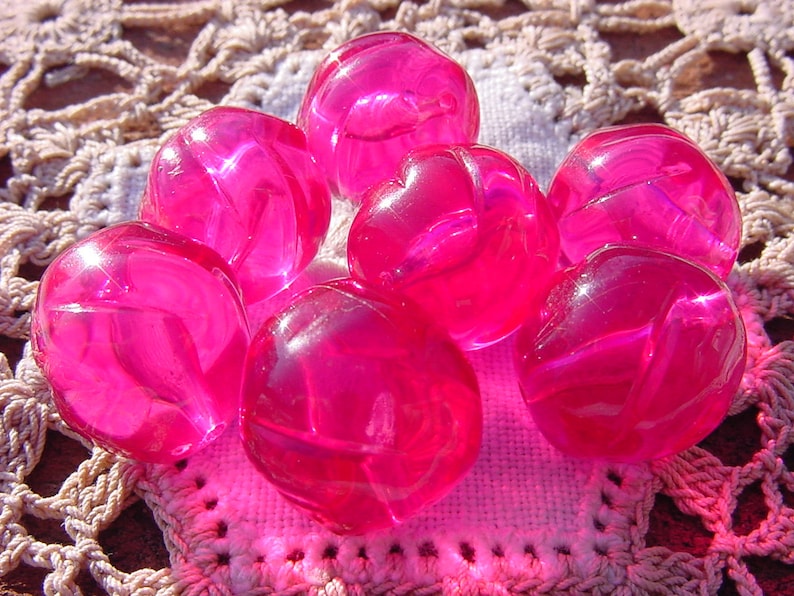 Neon Pink Punch Glowing Swirls Vintage Lucite Beads | Etsy