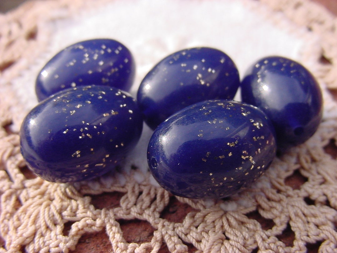 Midnight Blue Indigo Platinum Silver Starlight Glitter Oval Vintage ...