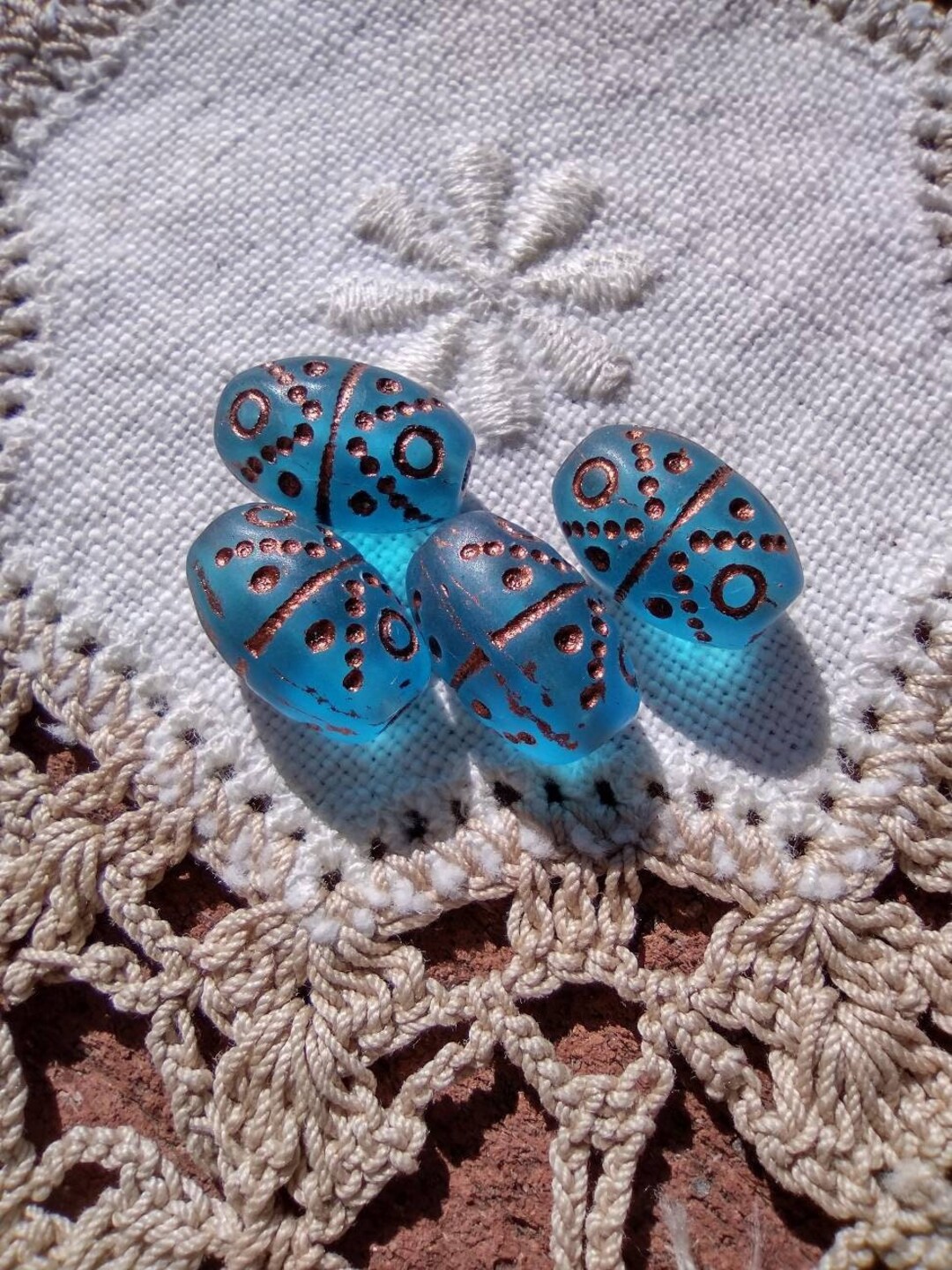 Cerulean Azure Frosty Capri Blue Golden Copper Etched Vintage Style ...