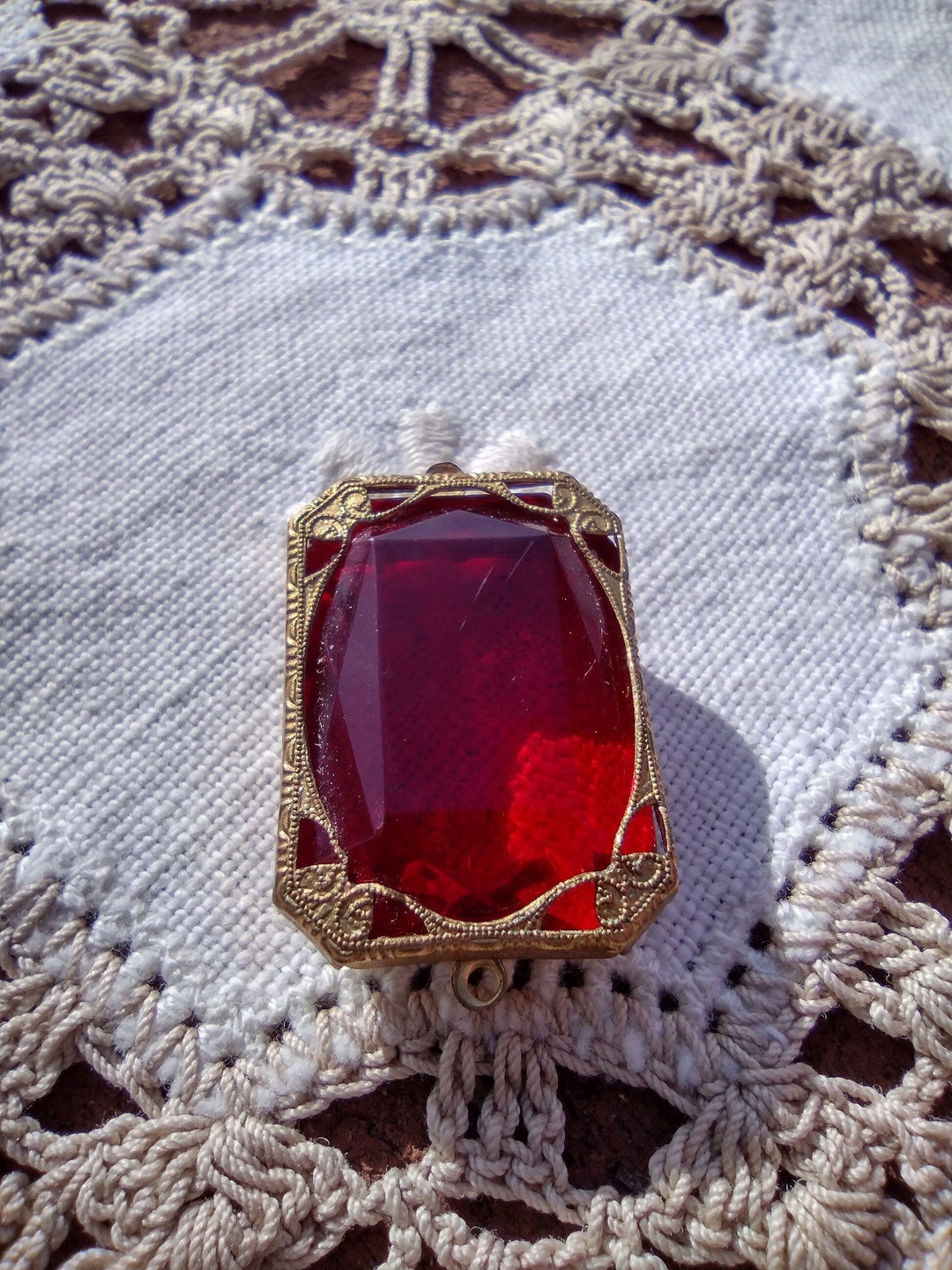 Old Fashioned Ruby Red Filigree Set Pendant Vintage Bead Jewelry ...