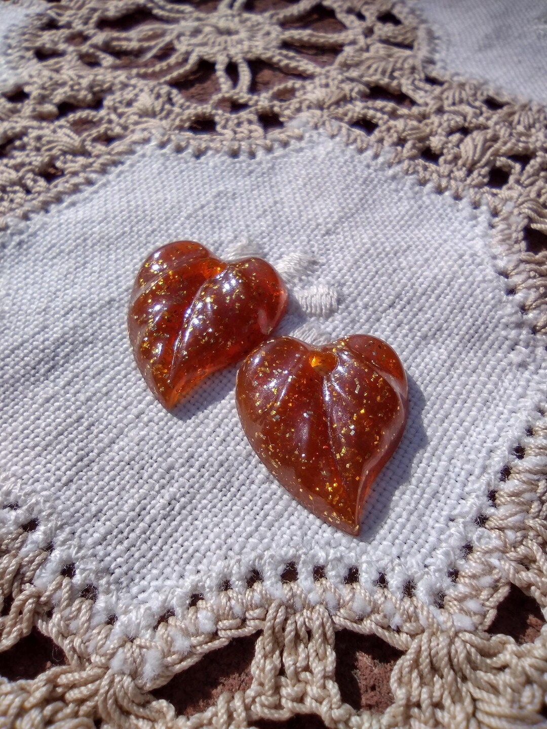 Root Beer Golden Bronze Glitter Goldstone Look Leaves Vintage Lucite ...