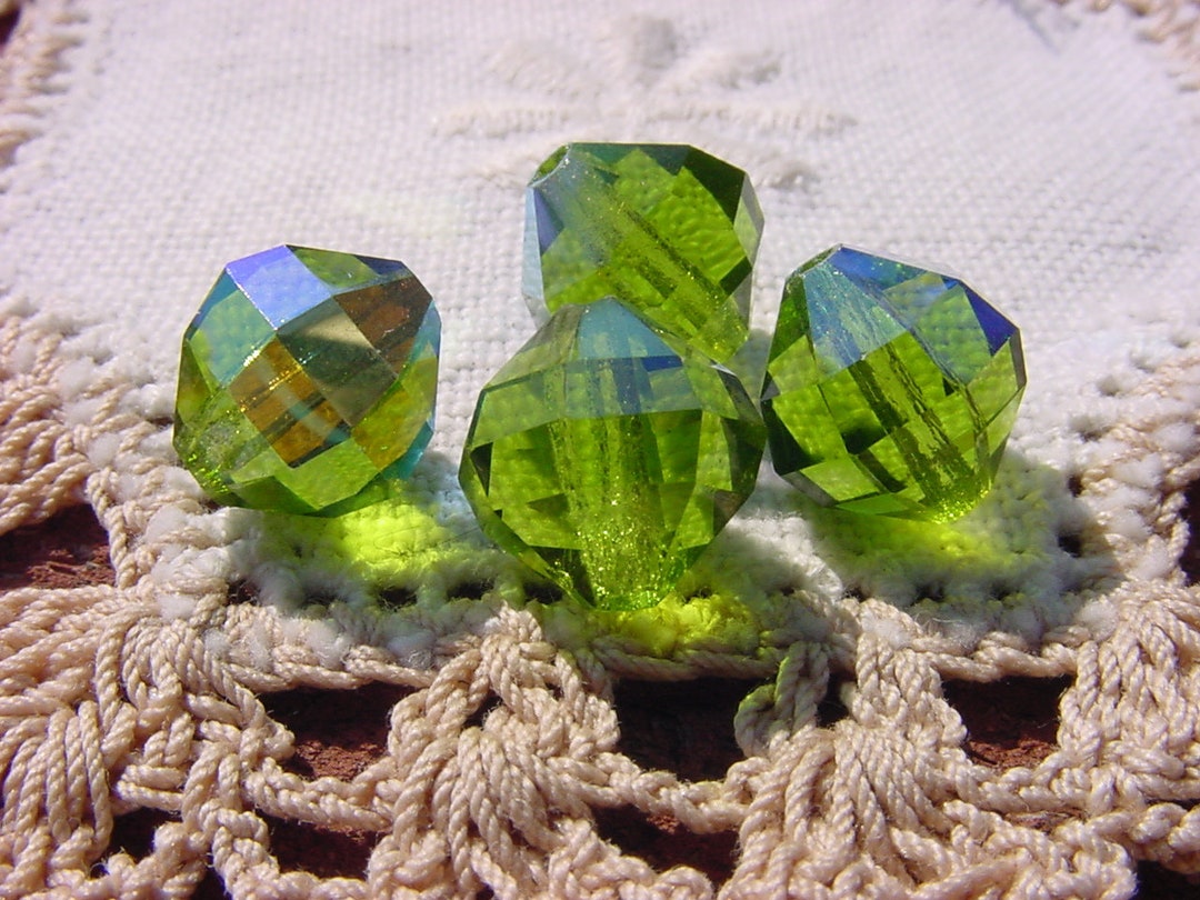 Olivine Green Olive Green Aurora Borealis AB Vintage Czech Tin Cut ...