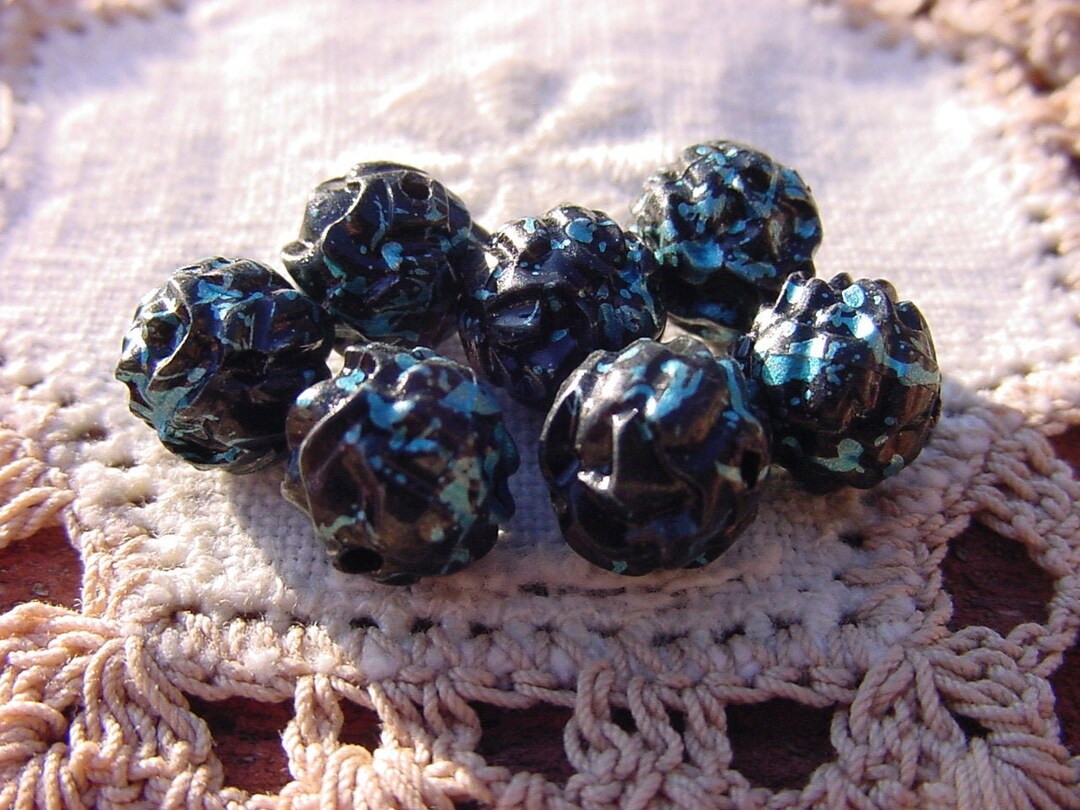 Metallic Jet Ebony Black Turquoise Blue Meteorites Baroque Vintage ...