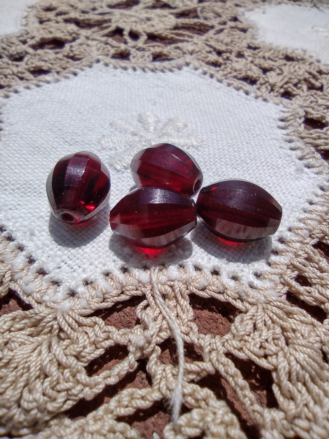 Deep Garnet Red Crimson Red Vertical Facets Vintage West German Glass ...