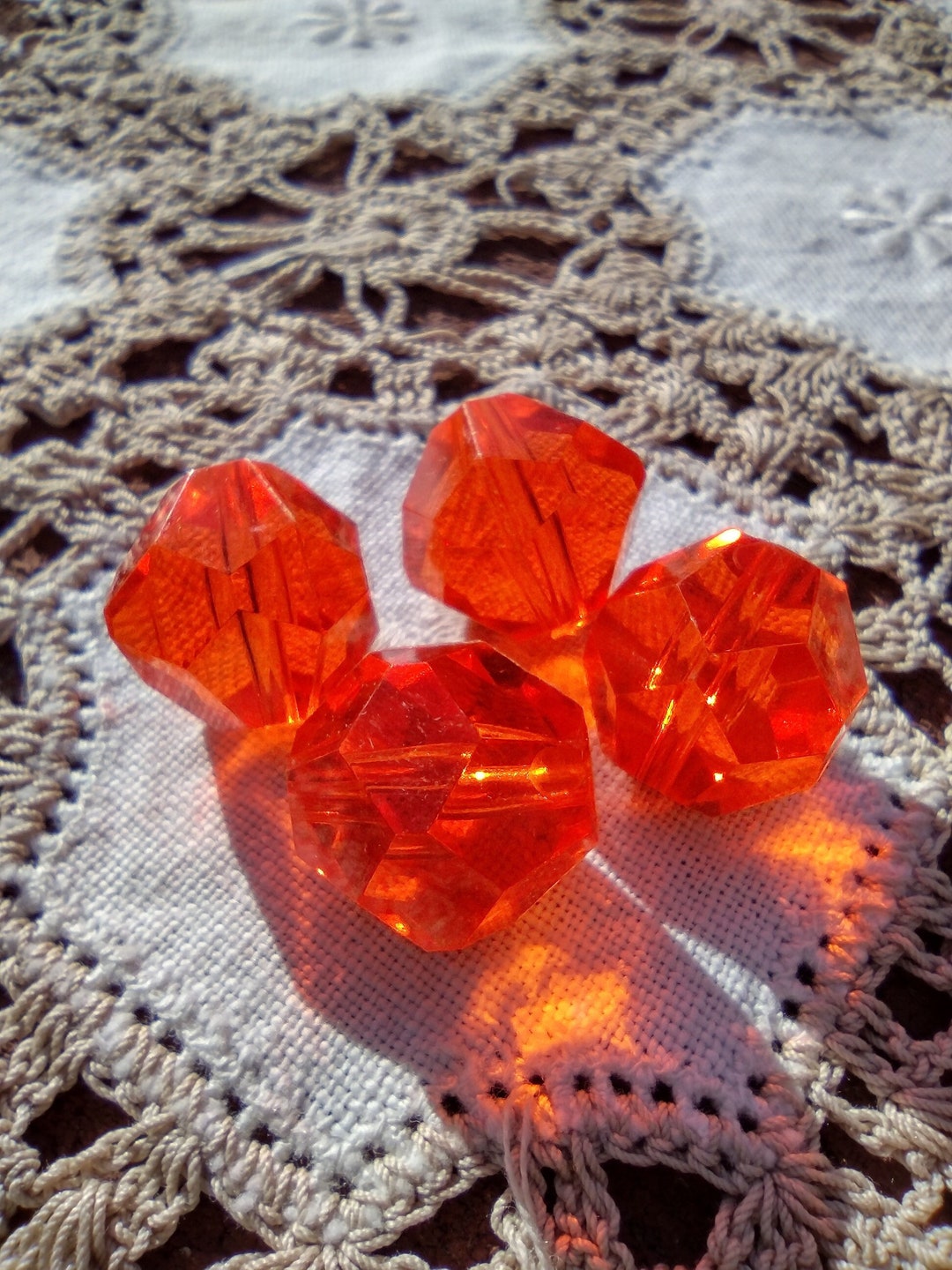 Neon Tangelo Glow Orange Glowing Tangerine Facets Vintage Lucite Beads ...
