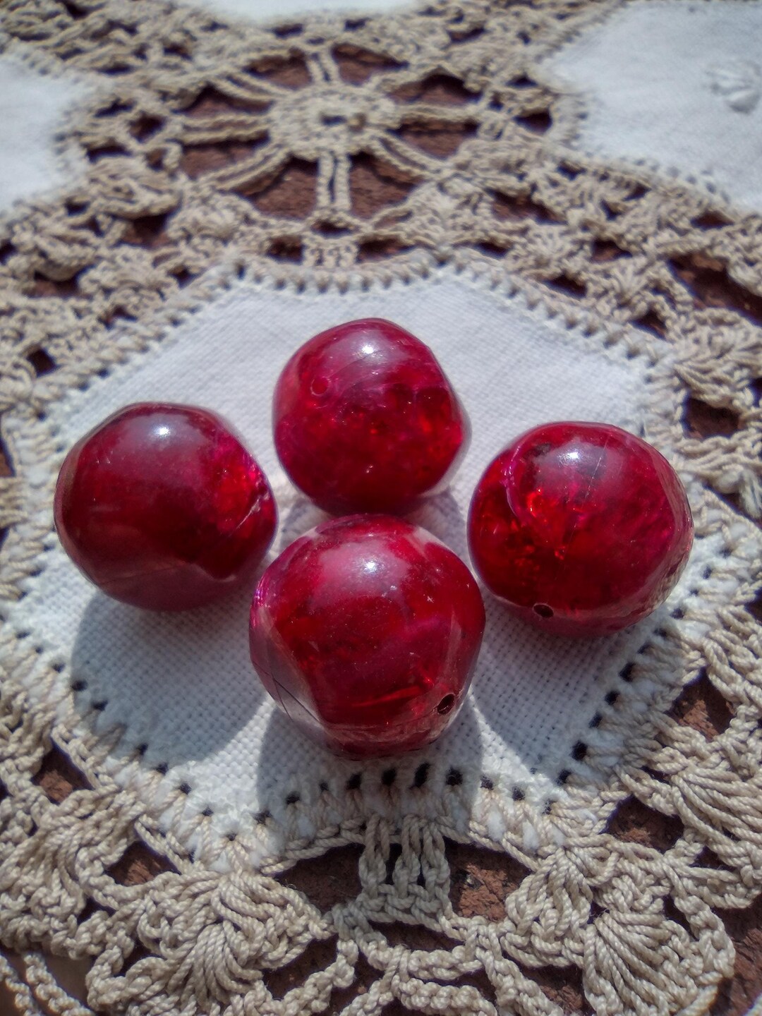 Gorgeous Deep Candy Apple Red Crimson Red Baroque Crackle Beads Vintage ...