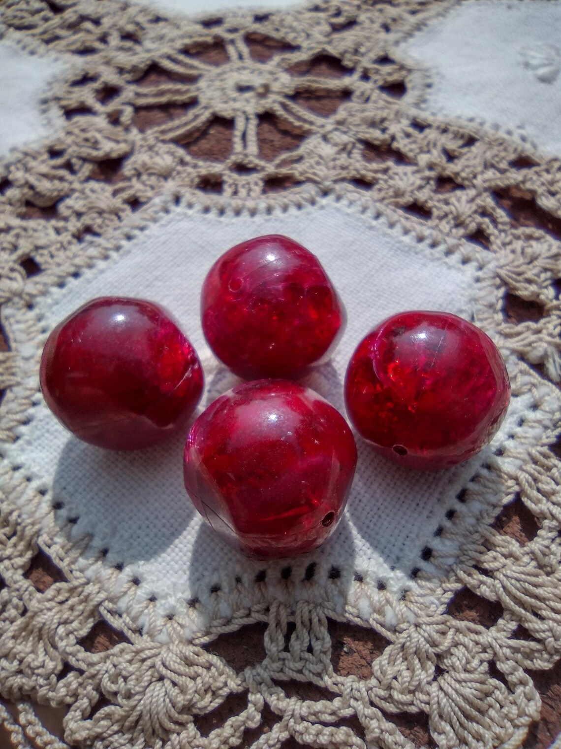 Gorgeous Deep Candy Apple Red Crimson Red Baroque Crackle Beads Vintage ...