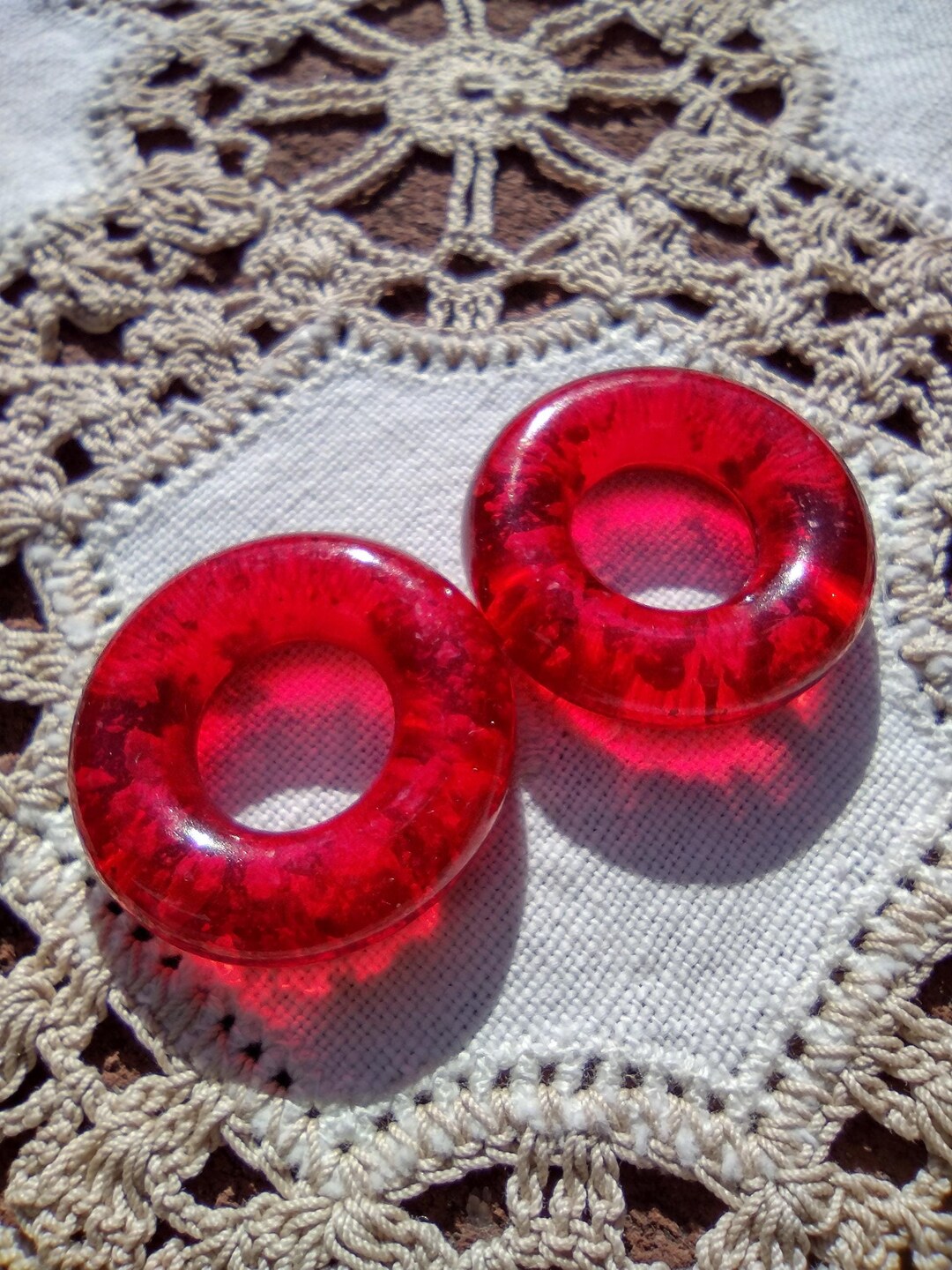 Crimson Red Ruby Red Festive Red Snowy White Confetti Rings Vintage ...