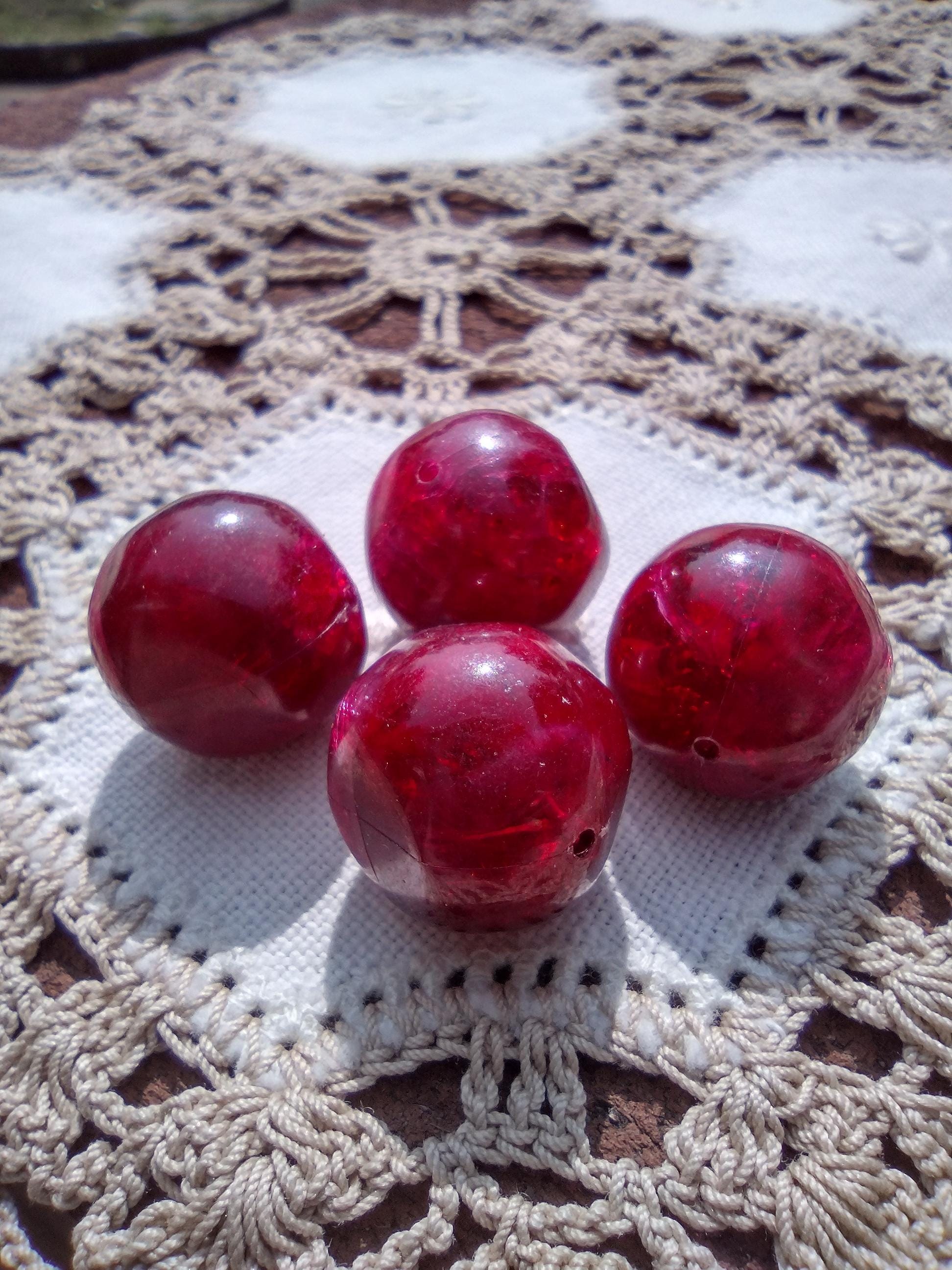 Gorgeous Deep Candy Apple Red Crimson Red Baroque Crackle Beads Vintage ...