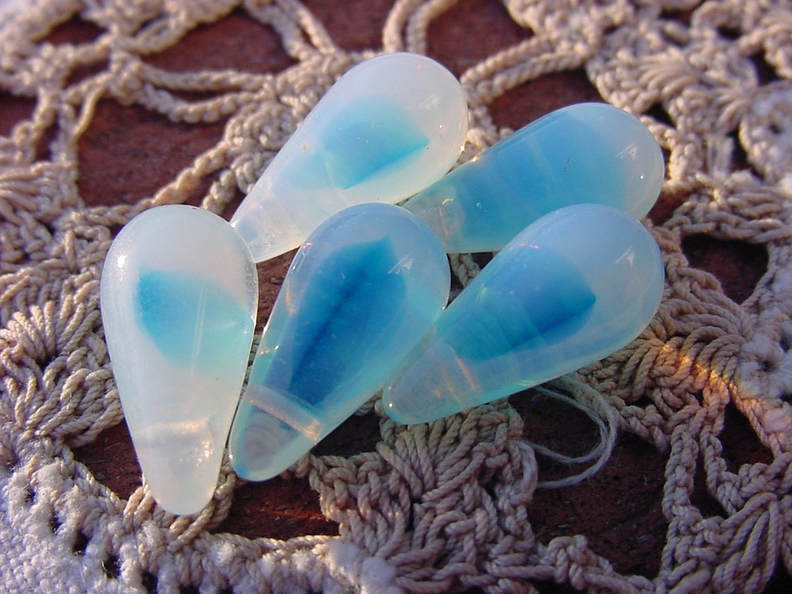 Amazing Azure Blue Opal Opalescent Givre RARE Drops Vintage WG | Etsy