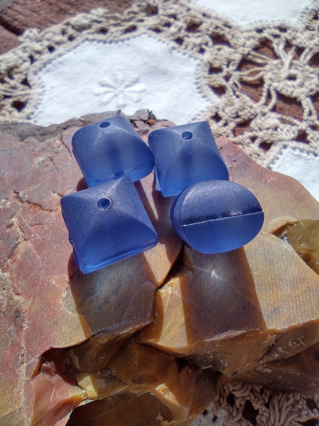 Indigo Midnight Blue Frosted Pillows Vintage Lucite Beads - Etsy