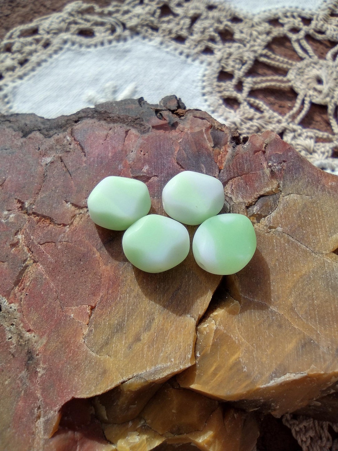 Pastel Mint Green Tabs Pastilles UV Reactive Vintage Czech Glass Beads ...