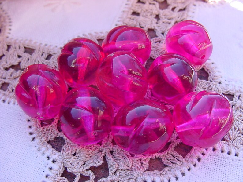 Neon Pink Punch Glowing Swirls Vintage Lucite Beads | Etsy