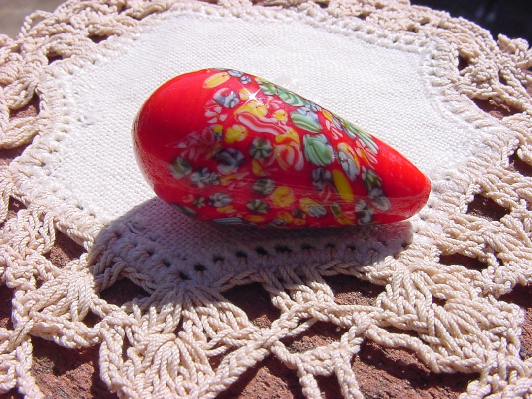 Candy Apple Vibrant Crimson Red XLG Vintage Millefiori Glass Focal Bead ...