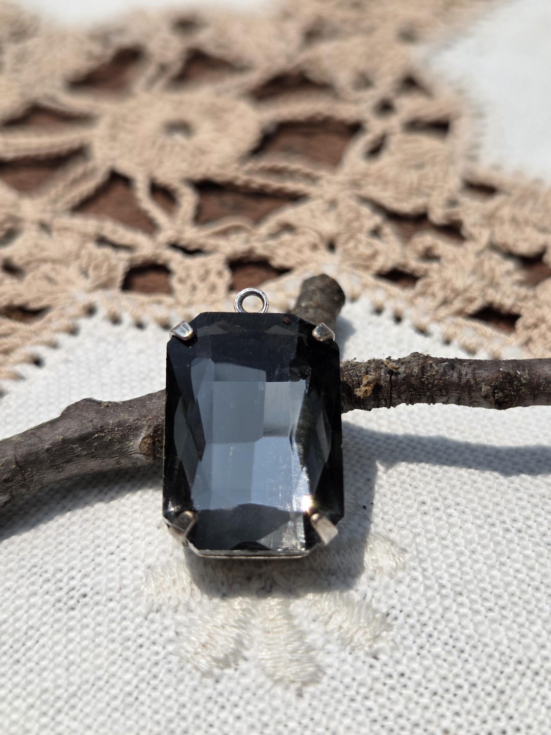 Deep Fog Grey Smoky Grey Topaz Unique Facets Pendant Vintage Bead ...