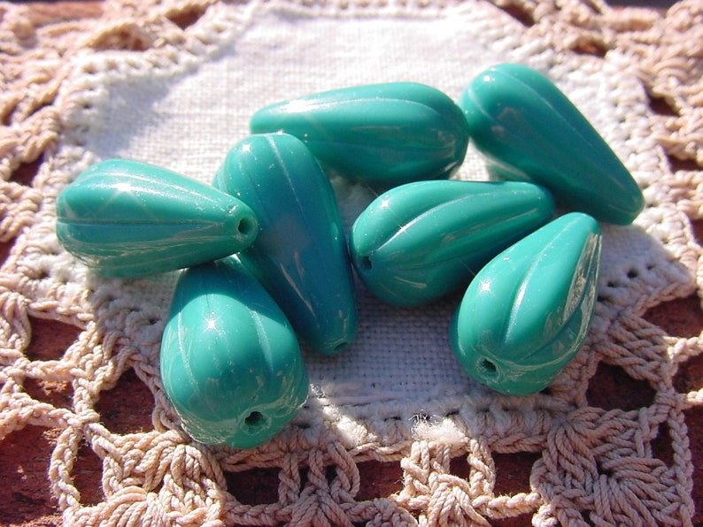 Deco Era Turquoise Vintage Style Fluted Glass Drops | Etsy