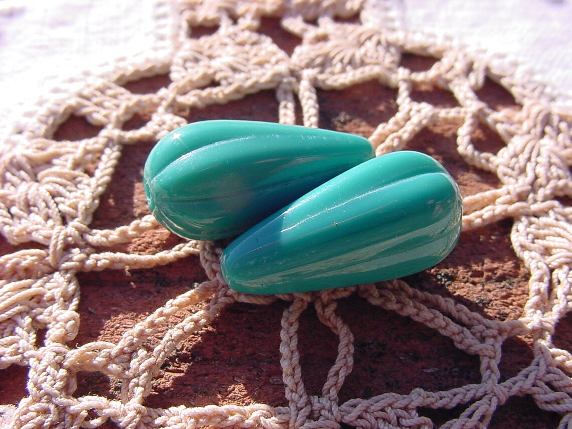Deco Era Turquoise Vintage Style Fluted Glass Drops | Etsy