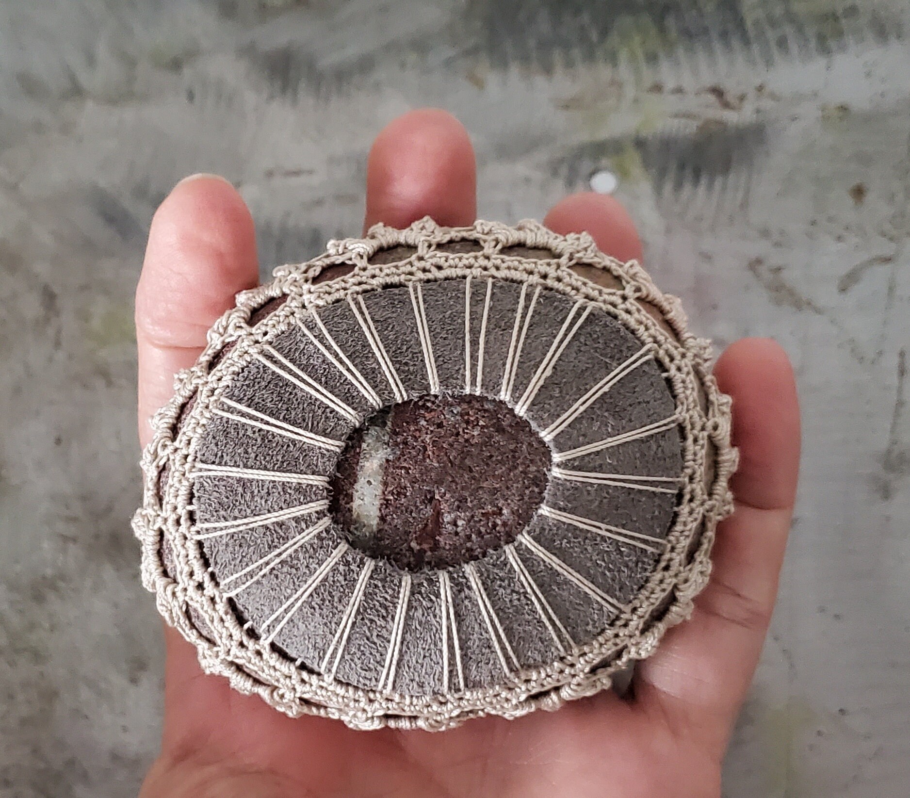 Crocheted Lace Leather Stone, Gray, Beige, Handmade, Original, Home ...