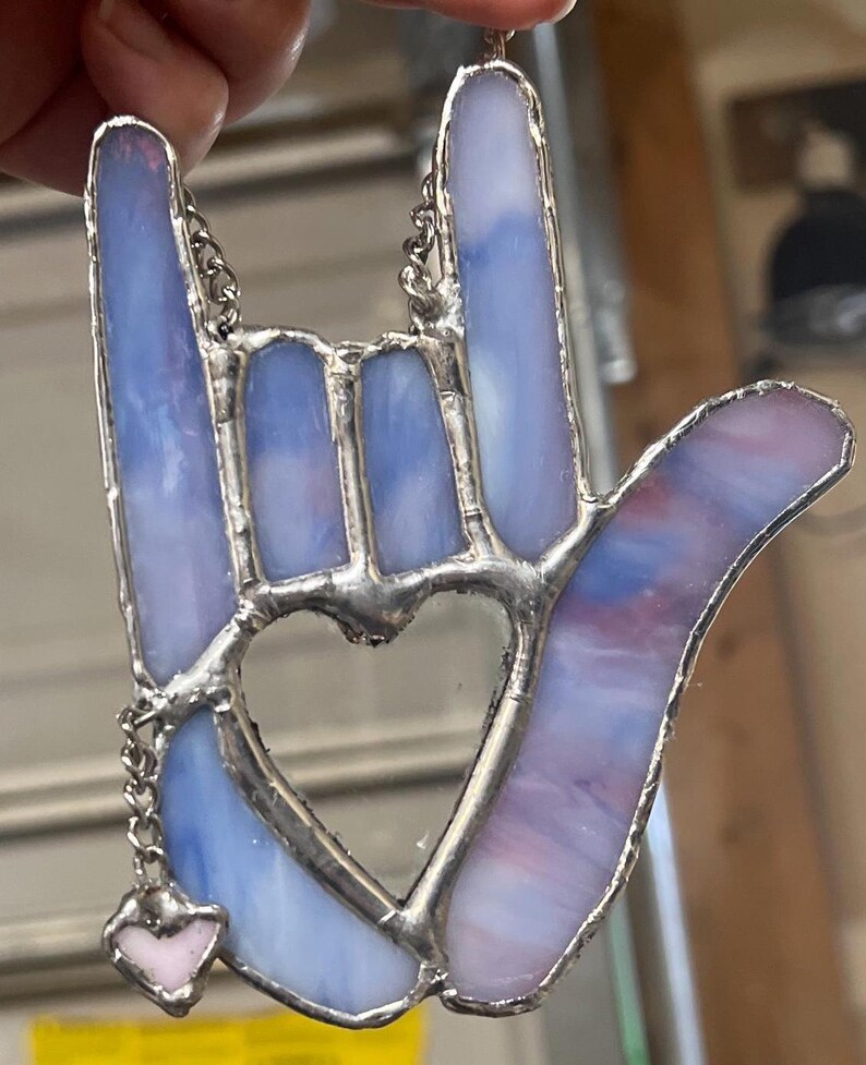 Stained Glass ASL I Love You W/ Mini Heart - Etsy