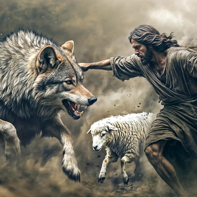 Picture Jesus Protecting Lamb From Wolves - Etsy