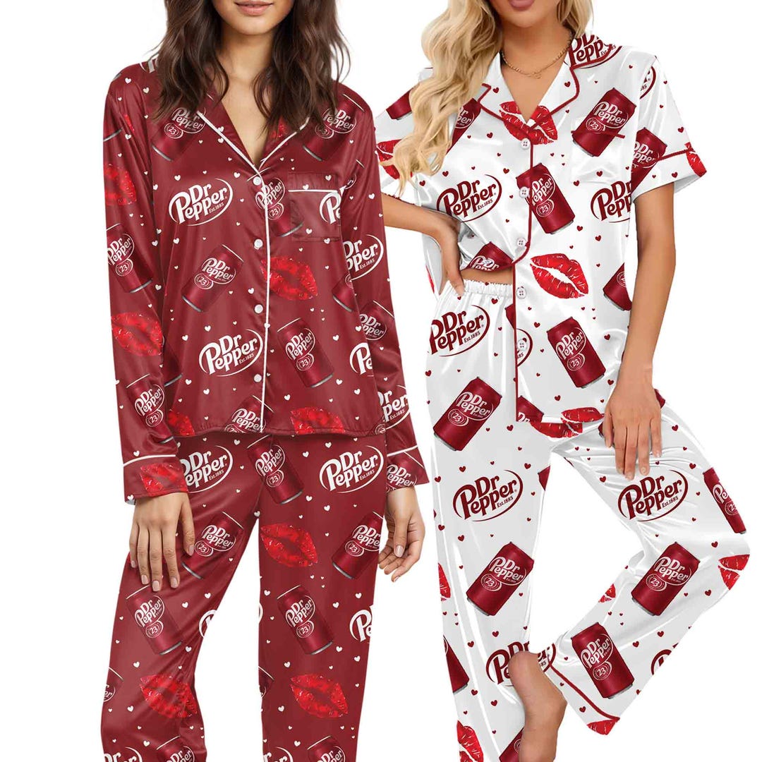 Dr Pepper Valentine Kiss Lip Satin Pajamas, Matching Soda Print ...