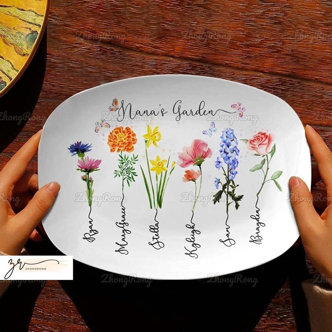 Custom Grandma Garden Resin Plate, Personalized Birth Month Flower ...