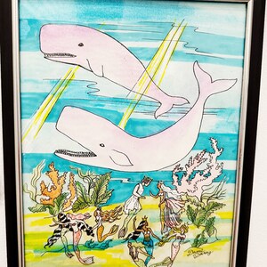 Art Print Whales Mermaid Color Illustration Dame Darcy - Etsy