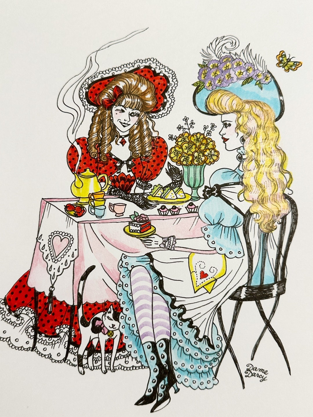 Tea Time Color illustration Print Dame Darcy - Etsy