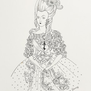 Rococo Duchess Illustration Original Pen and Ink Hand Made Drawing ...