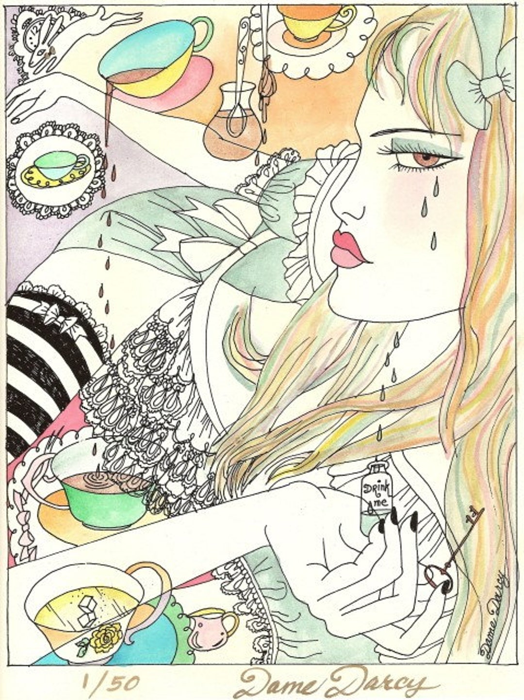 Drink Me Art Print Alice in Wonderland Glicee Print Dame Darcy - Etsy