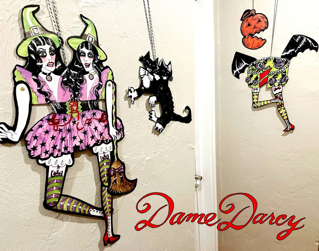 Halloween Paper Doll Decoration: Dame Darcy Gothic Art, Black Cat ...