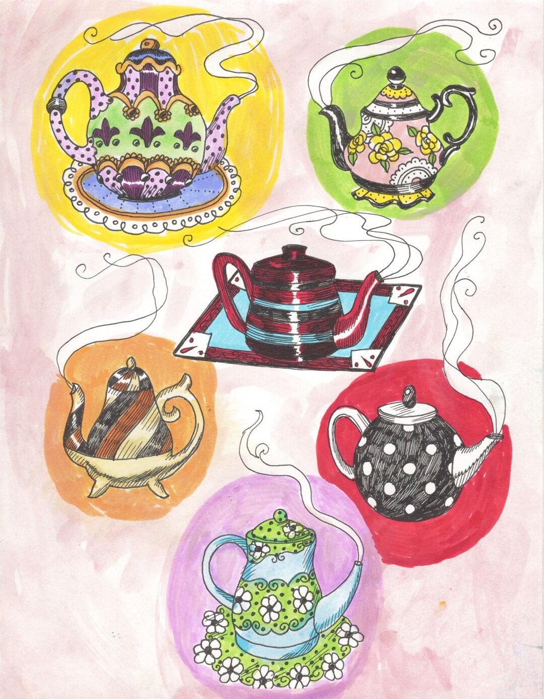 Tea Cups Illustration Original Color Hand Made Drawing Graphic Novel ...
