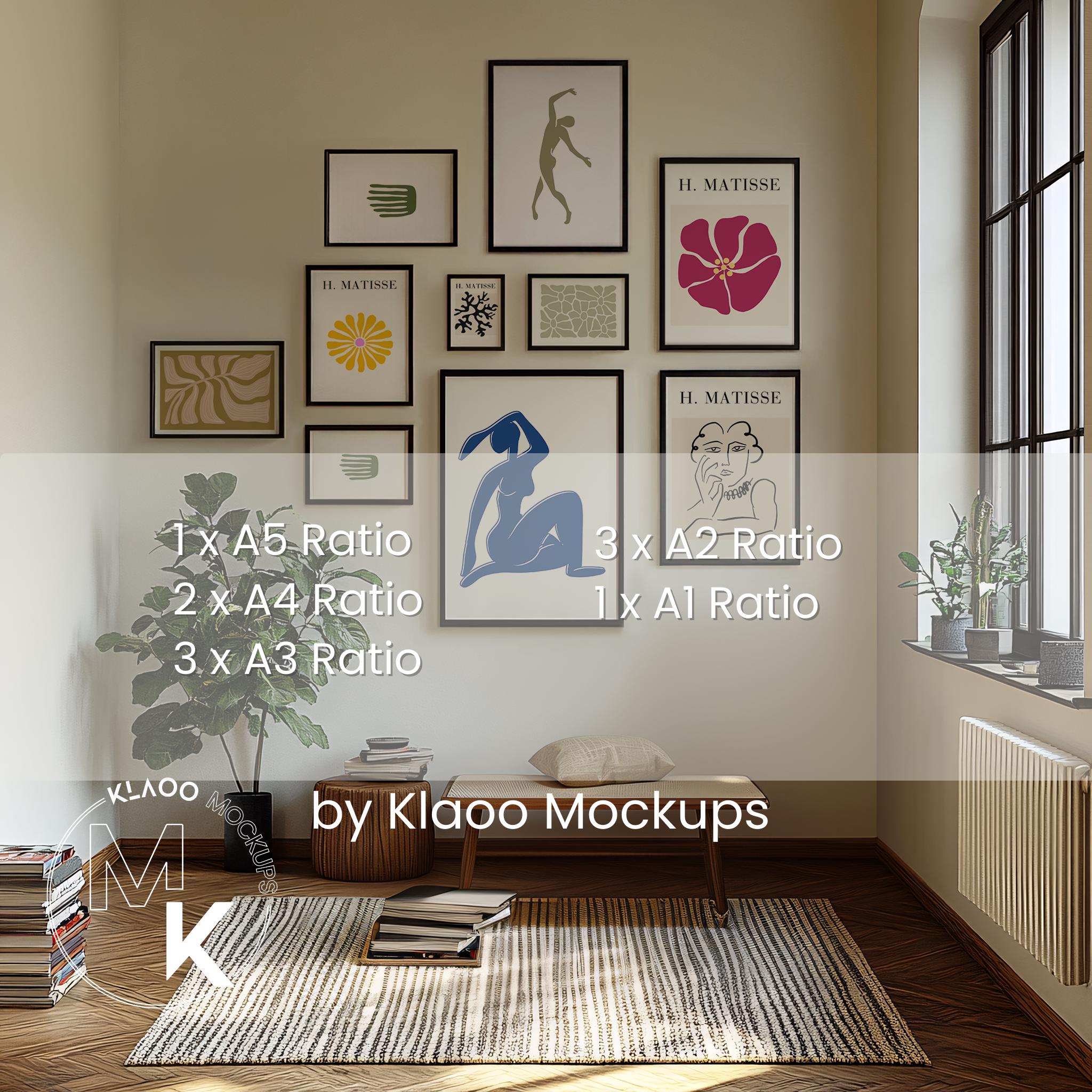 Gallery Wall Mockup PSD, 10 Frames Mockup, Black Frame Mockup Gallery ...