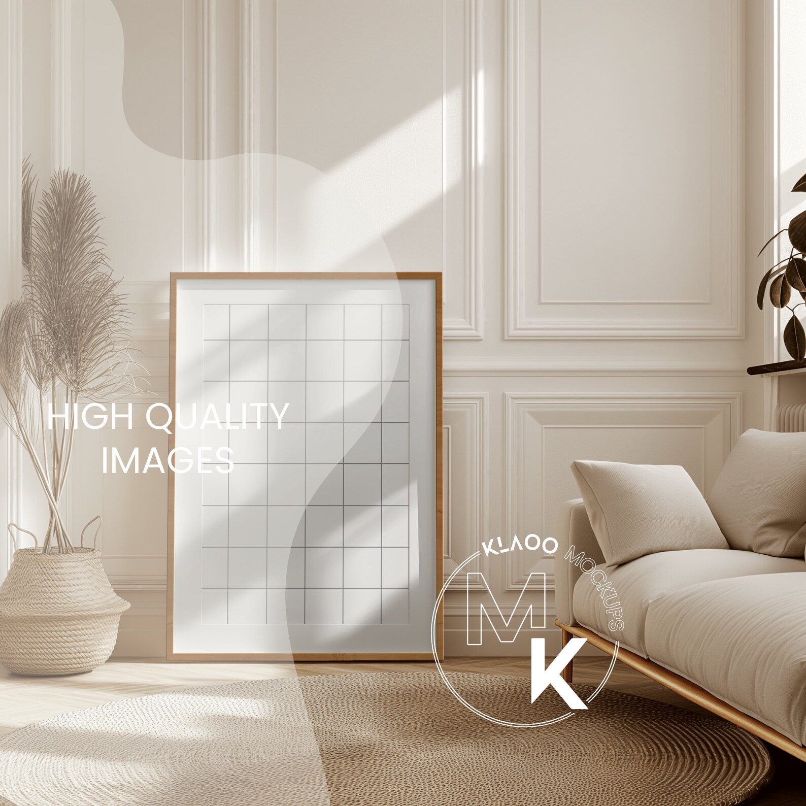 DIN A Vertical Frame Mockup PSD, Frame Leaning on Wall, Thin Wood Frame ...