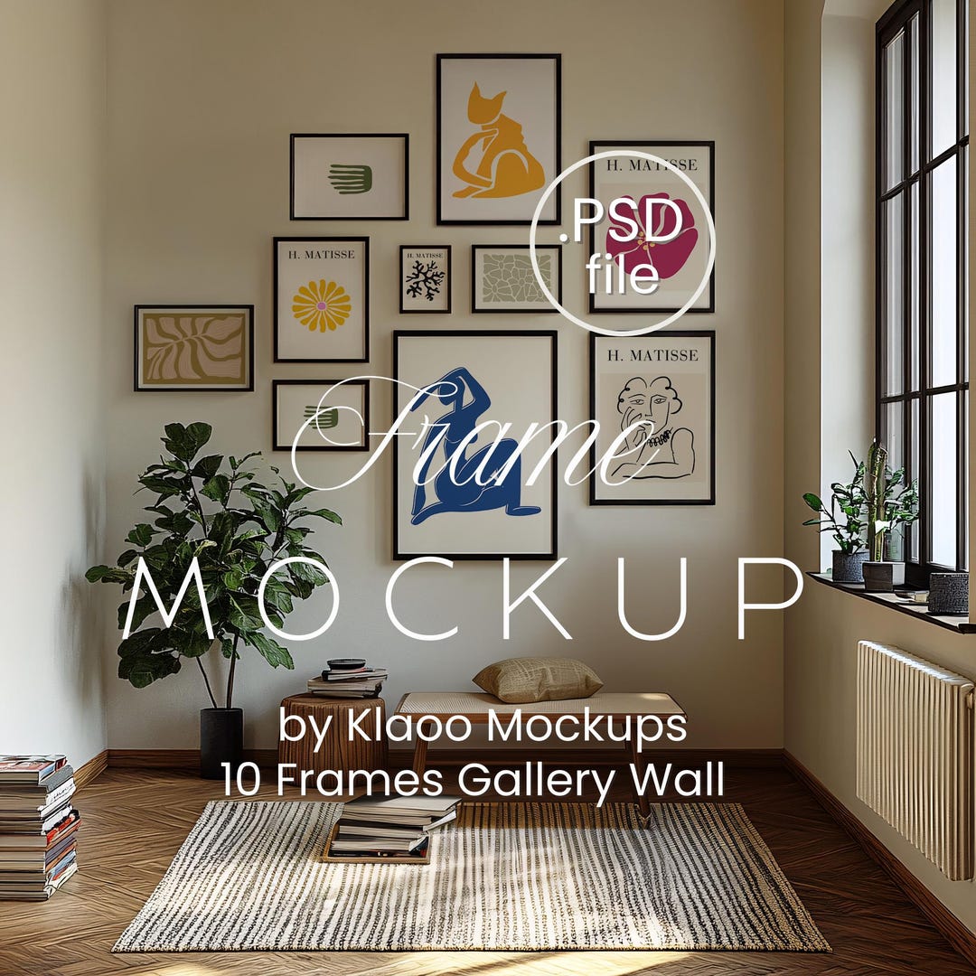 Gallery Wall Mockup PSD, 10 Frames Mockup, Black Frame Mockup Gallery ...