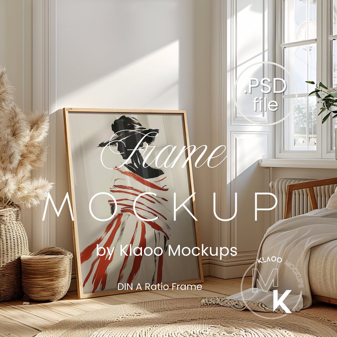 DIN A Thin Wood Frame Mockup PSD, Wood Frame Mockup PSD, Boho Frame ...