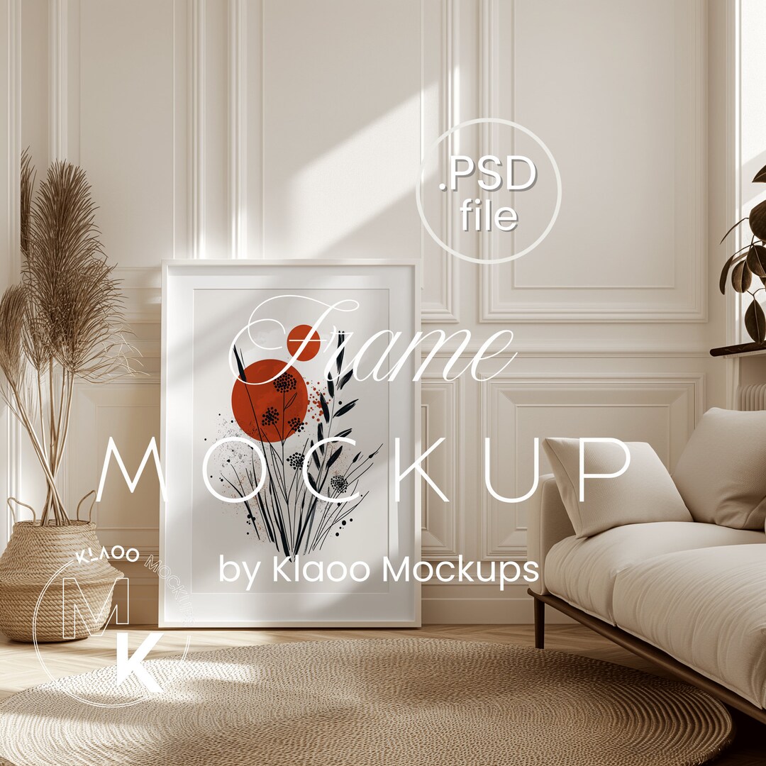 DIN A Color Changing Frame Mockup PSD, Frame Leaning on Wall, Thin Wood ...