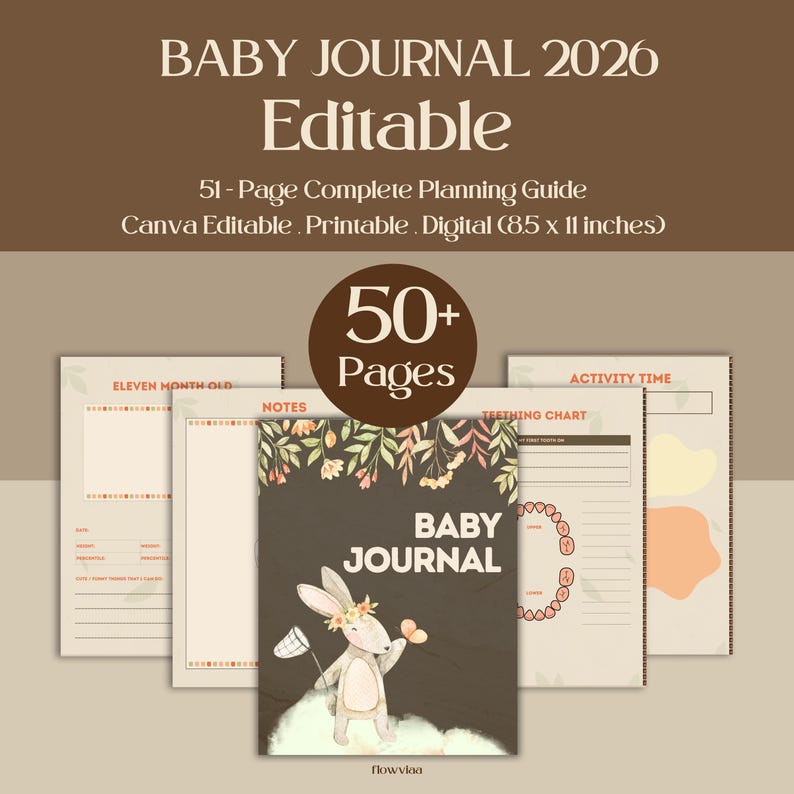 Editable Baby Journal 2026 Canva Template Digital Download First Year ...