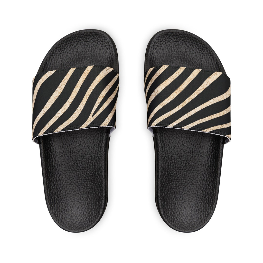 Striking Zebra Slide Sandals: 3D Textured Black & White Animal Print - Etsy