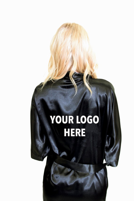 Custom Vinyl Logo Satin Robe/ Black Robe/ Custom Logo Satin - Etsy