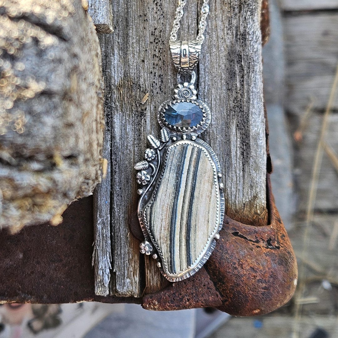 COASTAL VIEW Sterling Silver One of A Kind Beach Shell & Moss Kyanite ...