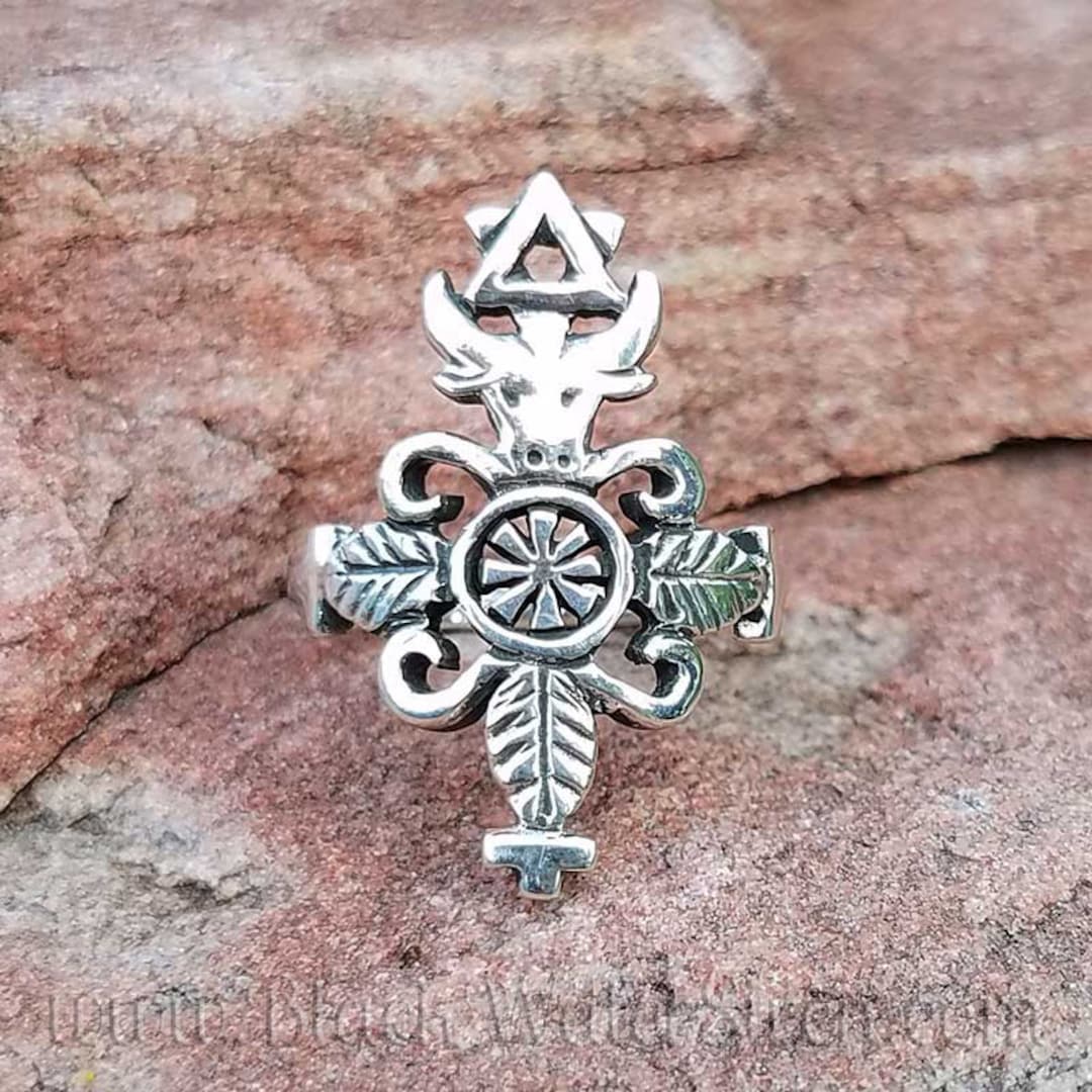 BOSSOU BULL RING Voodoo Vodou Loa Lwa Veve in 925 Sterling Silver Made ...