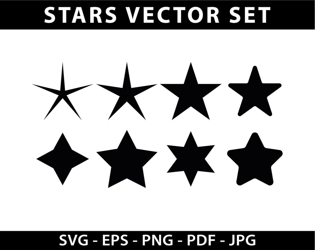 Stars Vector Set, Basic Star Shapes, Svg, Eps, Png, Pdf, Jpg Files for ...