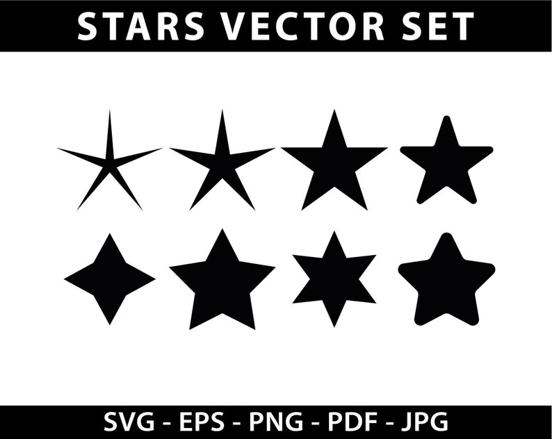 Stars Vector Set, Basic Star Shapes, Svg, Eps, Png, Pdf, Jpg Files for ...