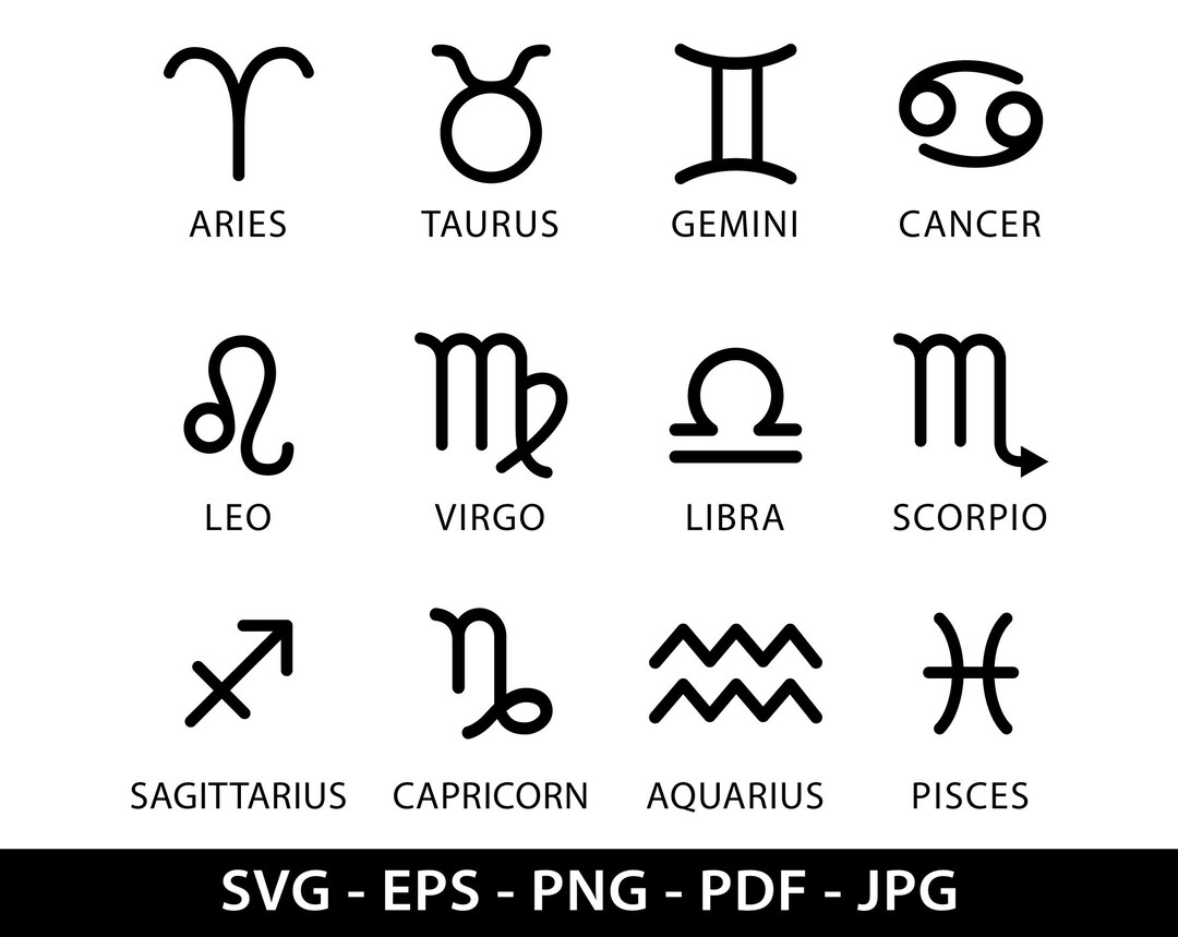 Zodiac Symbols Vector Set, Aries, Taurus, Gemini, Cancer, Leo, Virgo ...
